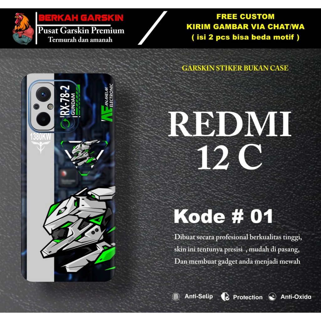 (Contains 2 Pcs) Garskin Protector Redmi 12c code 01-05 (Can Request ...