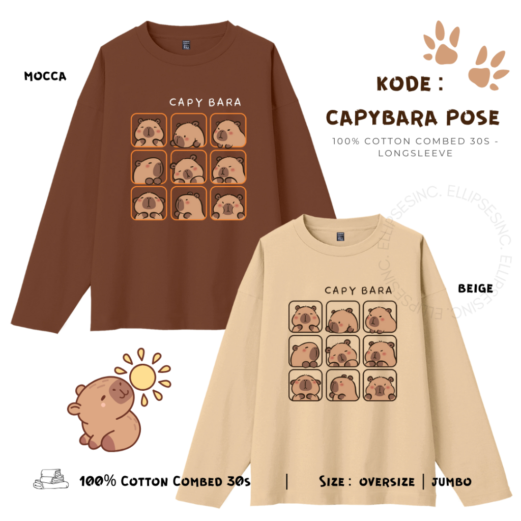 ELLIPSESINC Unisex Capybara Pose Long Sleeve Oversized T-Shirt | Shopee ...