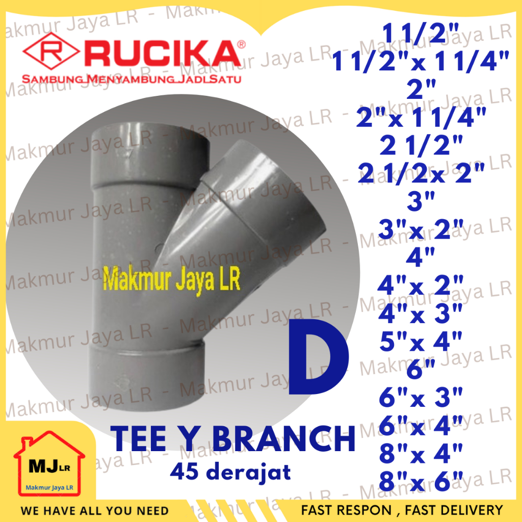 Tee Y BRANCH TY 45 0 PVC 11/4" 1,25 11/2" 1.5 2" 21/2" 2.5 3" 4" inch ...