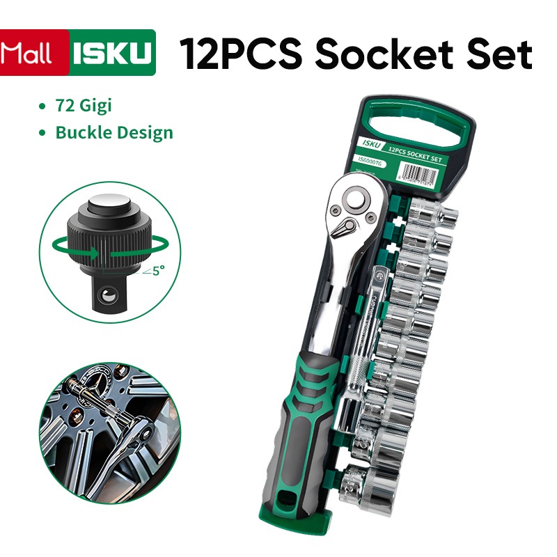 Isku Shock Wrench 12Pcs Drive Socket 1/2 Inch Socket Wrench Set 8-24mm ...