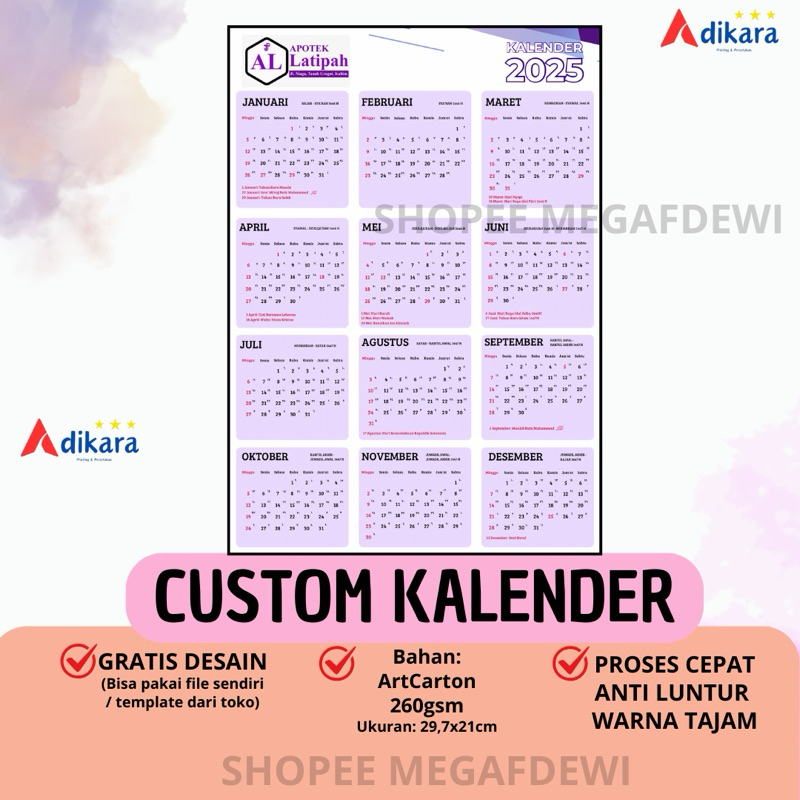 Custom CALENDAR 2025 A4 SHEETS | Shopee Malaysia