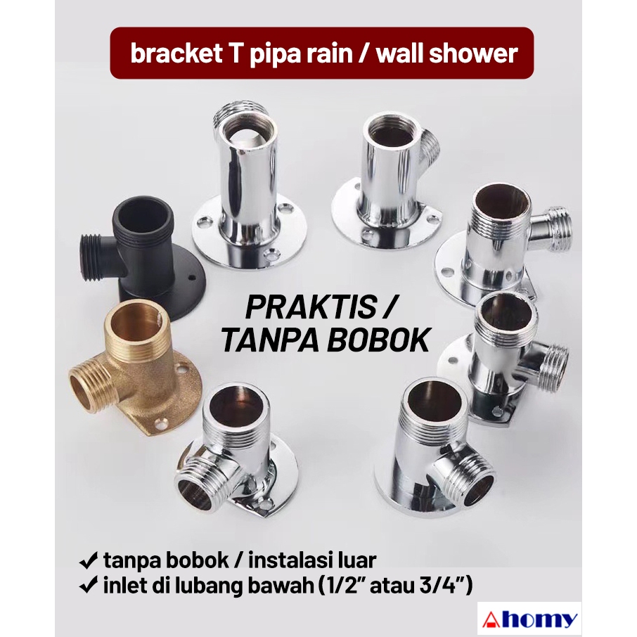 Tee bracket connects wall shower pipe, external installation without ...