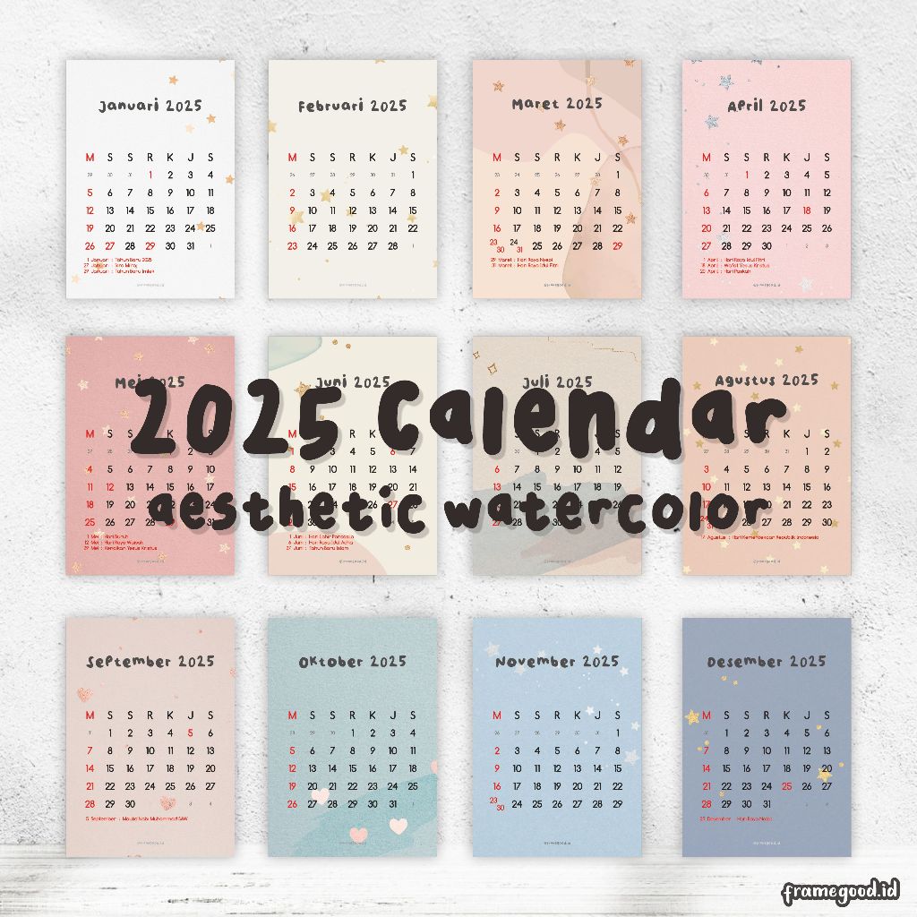 2025 MONTHLY CALENDAR aesthetic watercolor / MONTHLY poster CALENDAR ...