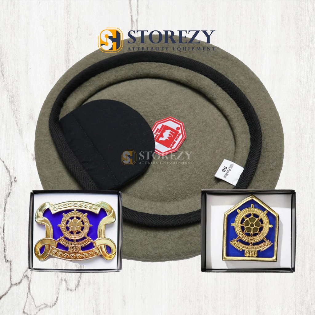 Satpol PP Beret + Emblem (Camel) | Shopee Malaysia