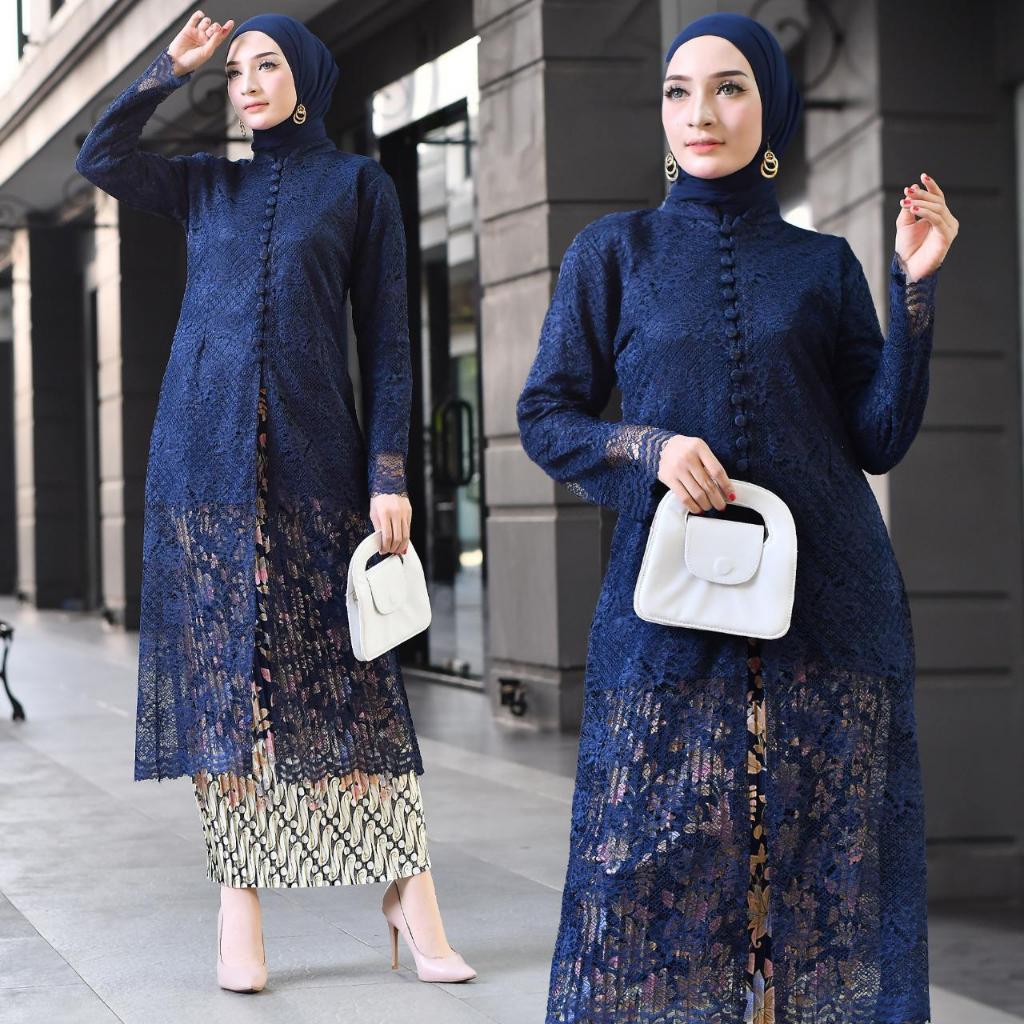 1000 Button Brocade Tunic Kebaya Suit / Navy Front Button Bracket ...