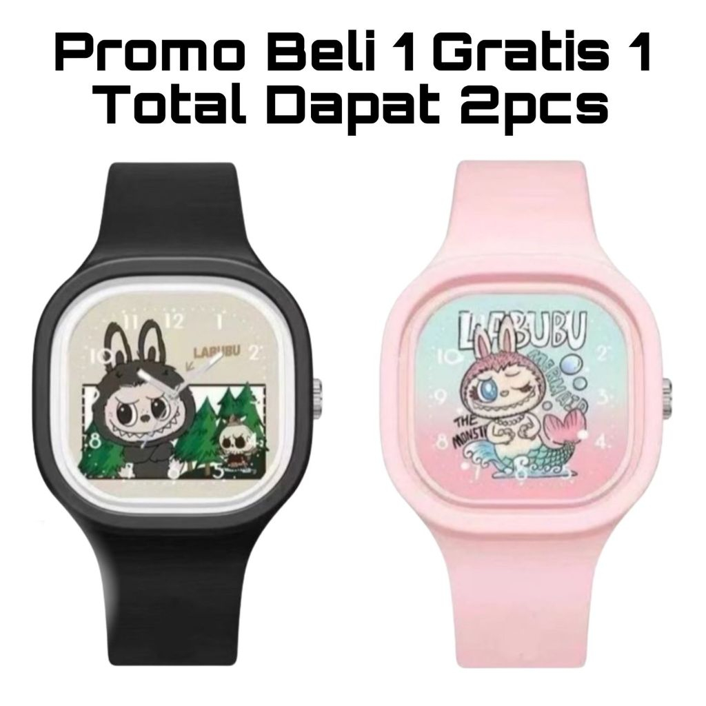 Buy 1 get 1 free Labubu Children's Watch Square box Analog rubber ...