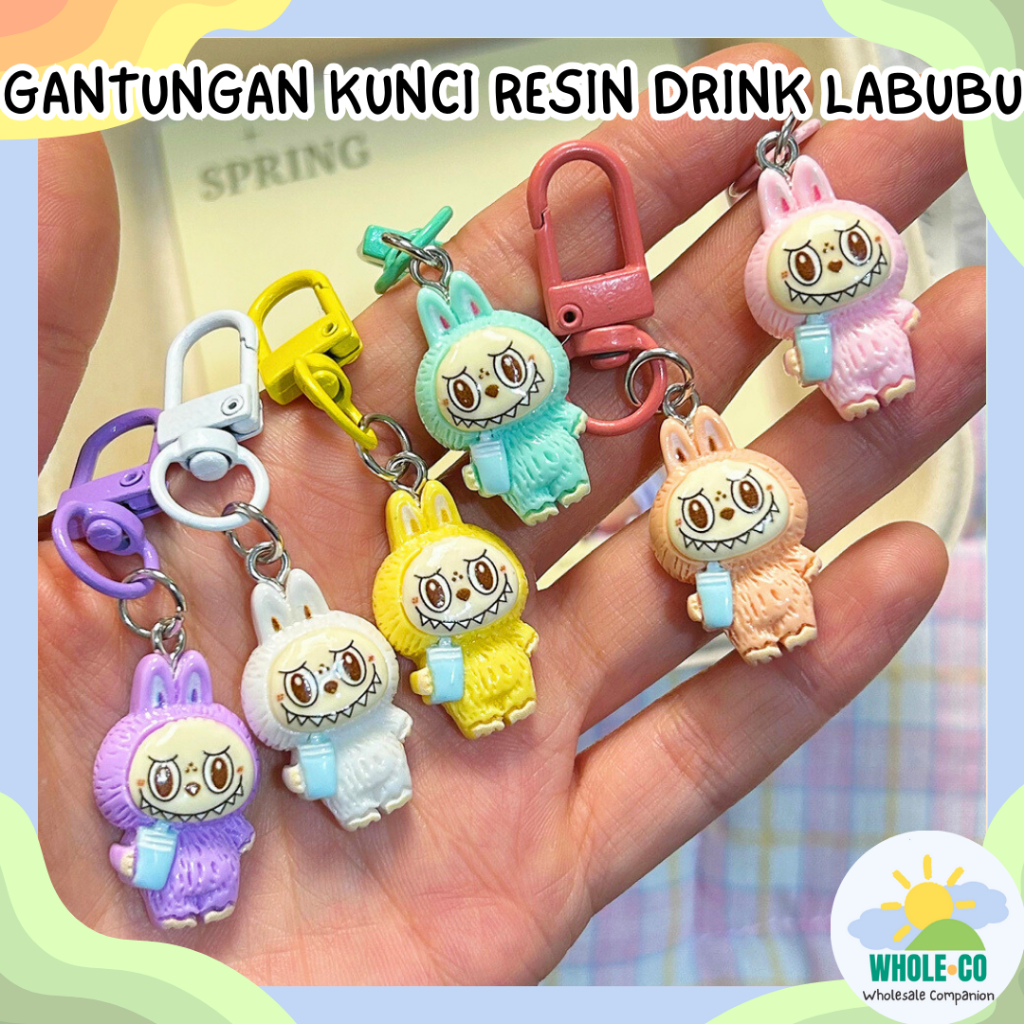 GANTUNGAN Labubu Premium Drink Resin Keychain Drink Labubu The Monsters ...