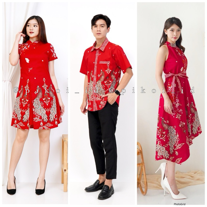 PUTIH MERAH Sangjit red batik Dress / CNY Chinese New Year couple ...