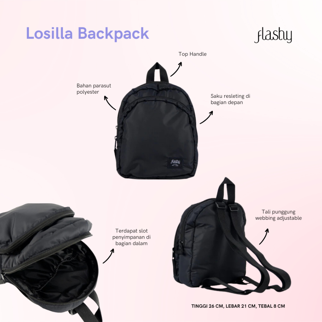 HITAM Flashy Women's Mini Backpack - Losilla Black | Shopee Malaysia
