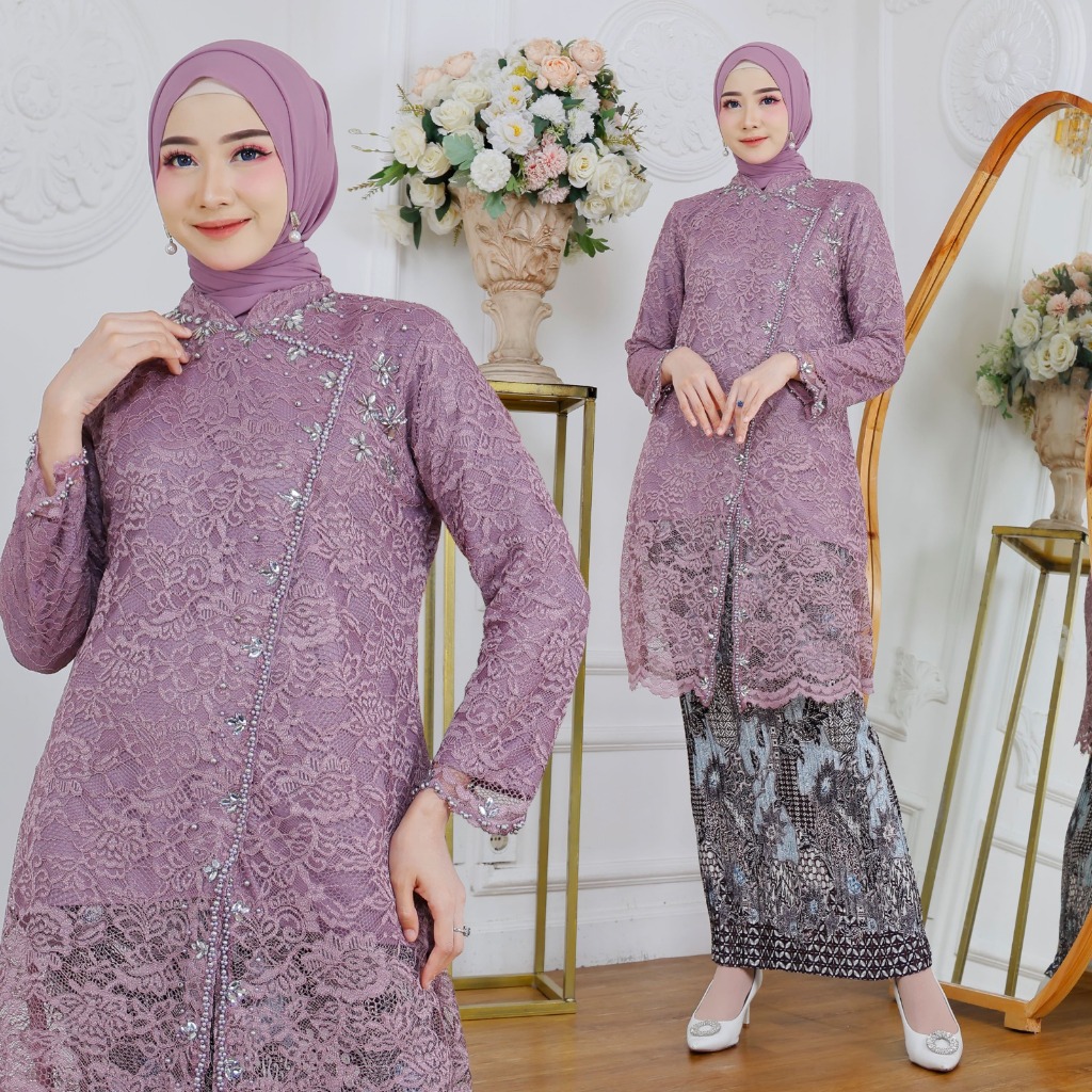 Modern Kebaya Set with Lavender Sequin Brocade Tunic and Other Color ...
