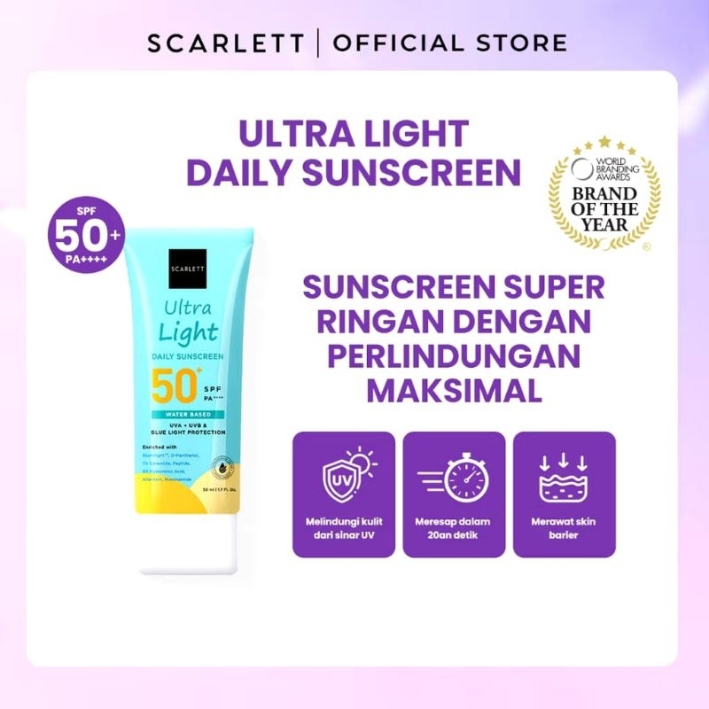 Scarlett Sunscreen Ultra Light Daily SPF 50 PA++++ 50ml | Sunscreen Sun Bright Daily SPF 50 PA ...