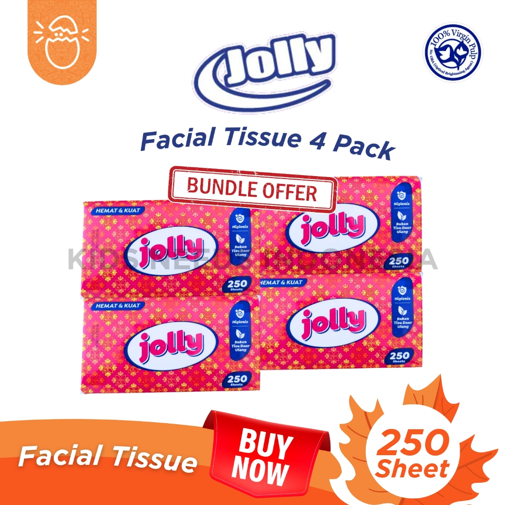 [4 Pack] Jolly Facial Tissue 2 Ply Facial Tissue 250 Sheets | Shopee ...
