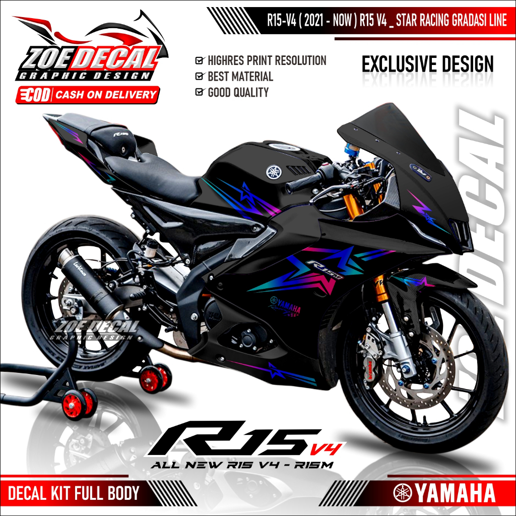 Latest DECAL STICKER FULL BODY ALL NEW yamaha r15 v4 Star Racing Motif ...