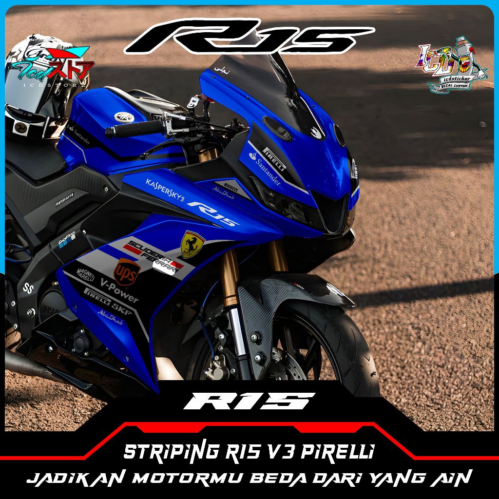 Yamaha R15 V3 Striping Decal Sticker Pirelli Motif - R15 V3 Decal ...
