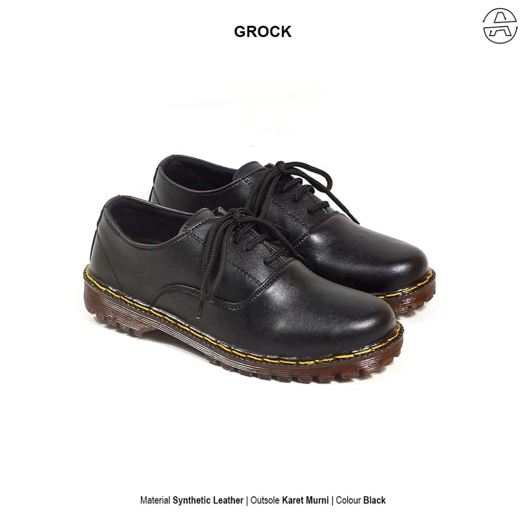 HITAM Alvarisstuff Grock - Dockmart 4 Hole Black Leather Formal Men's ...