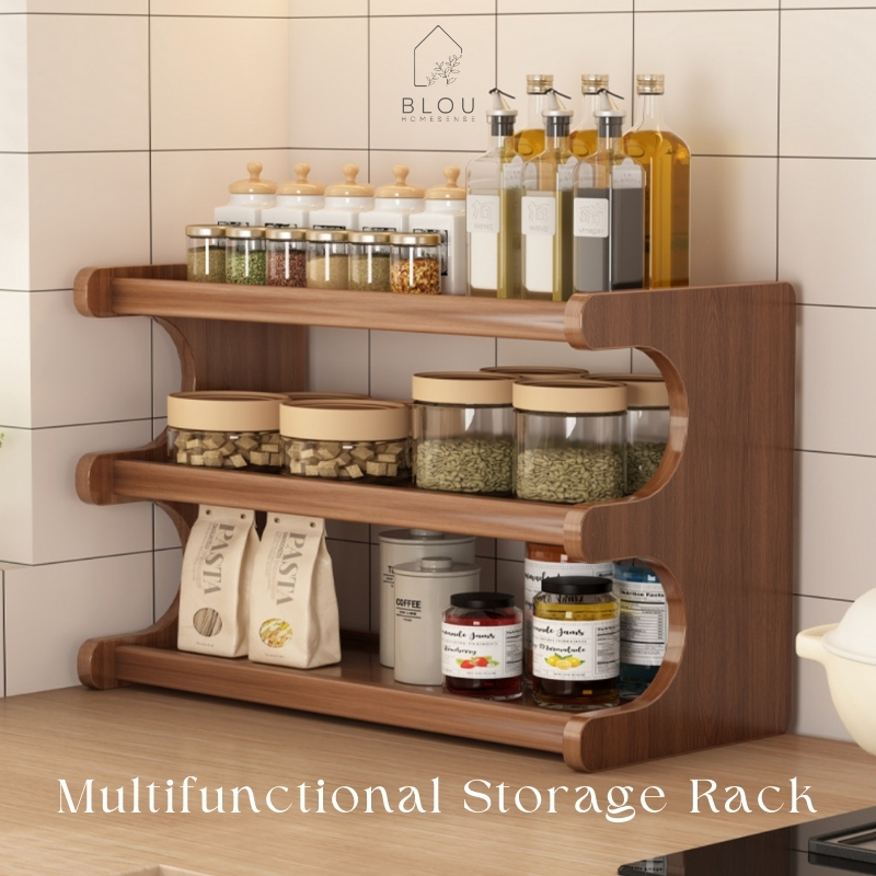 KAYU Blou Aesthetic Wooden Shelf Aesthetic Kitchen rack seasoning ...
