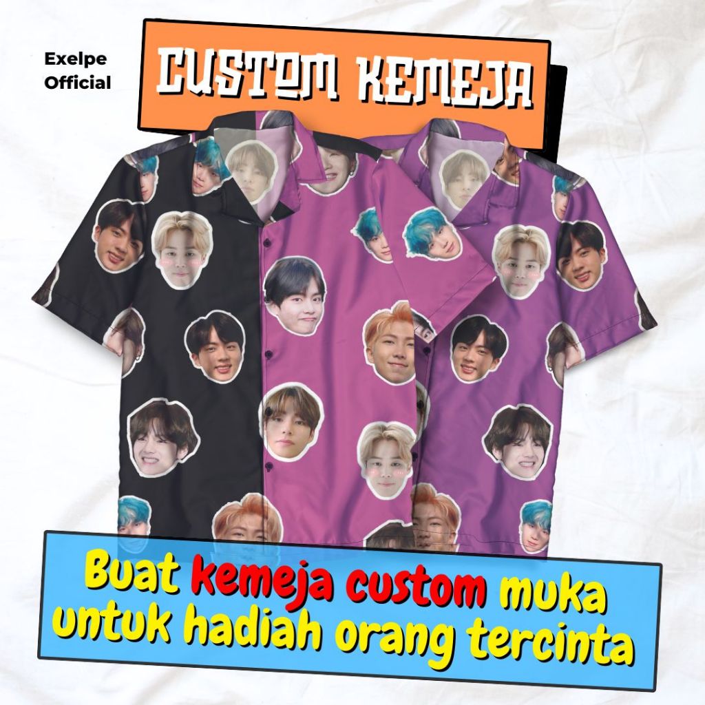 KEMEJA CUTE FACE MOTIF SHIRT CUSTOM FACE THEME | Shopee Malaysia