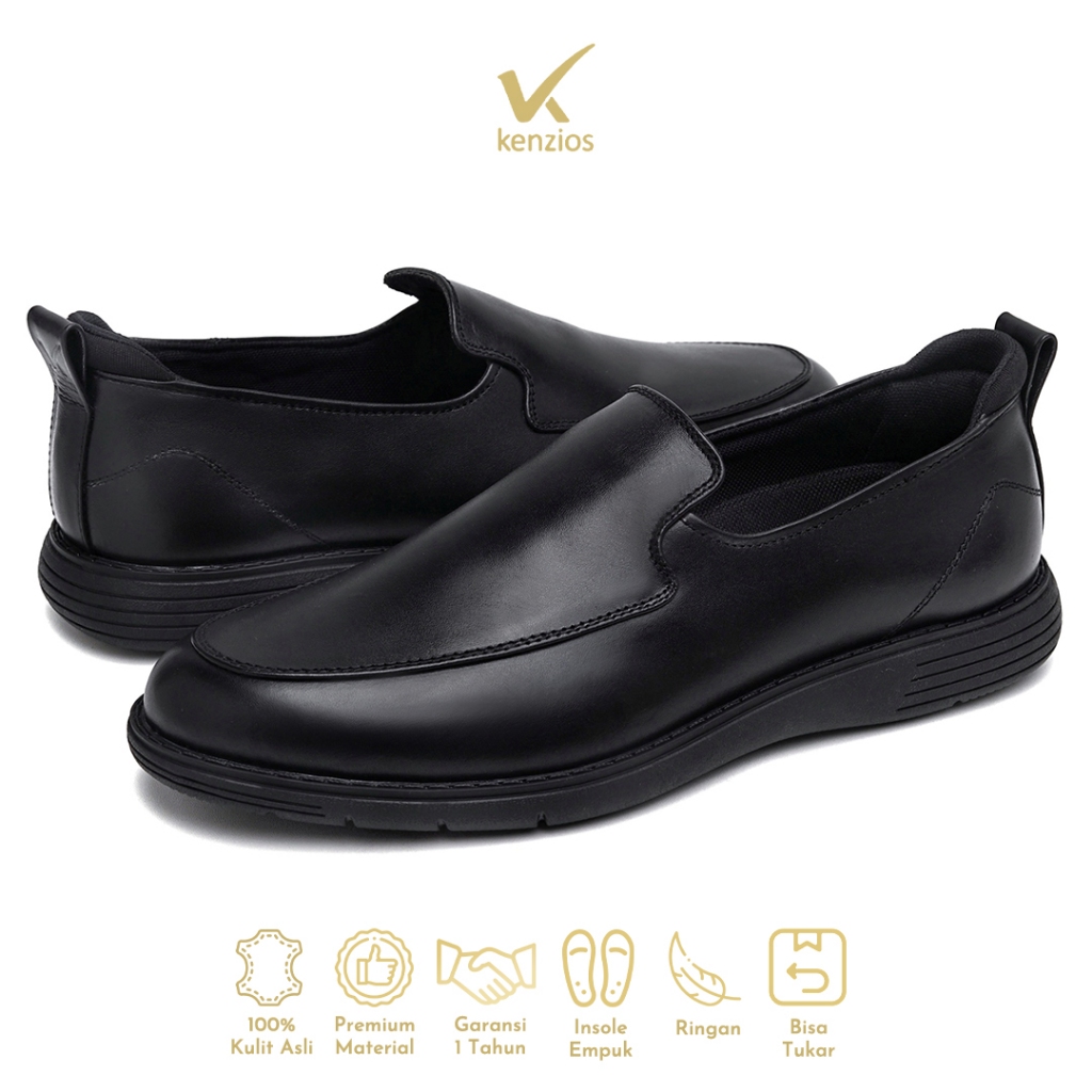 Kenzios JEFF Black Series Genuine Leather Men's Slip On Formal Shoes ...