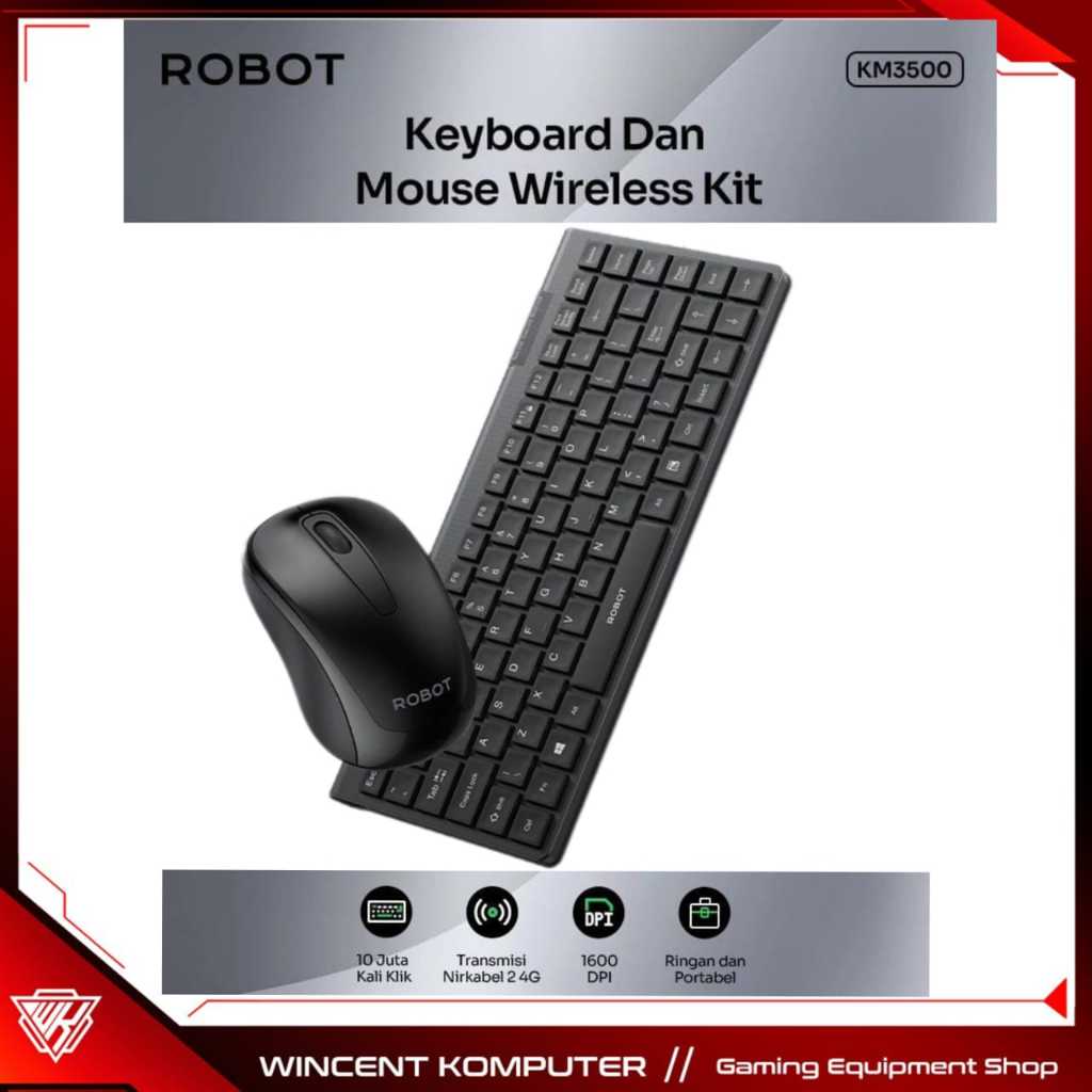 Robot Portable Mini Wireless Set Combo Keyboard and Mouse KM3500 ...