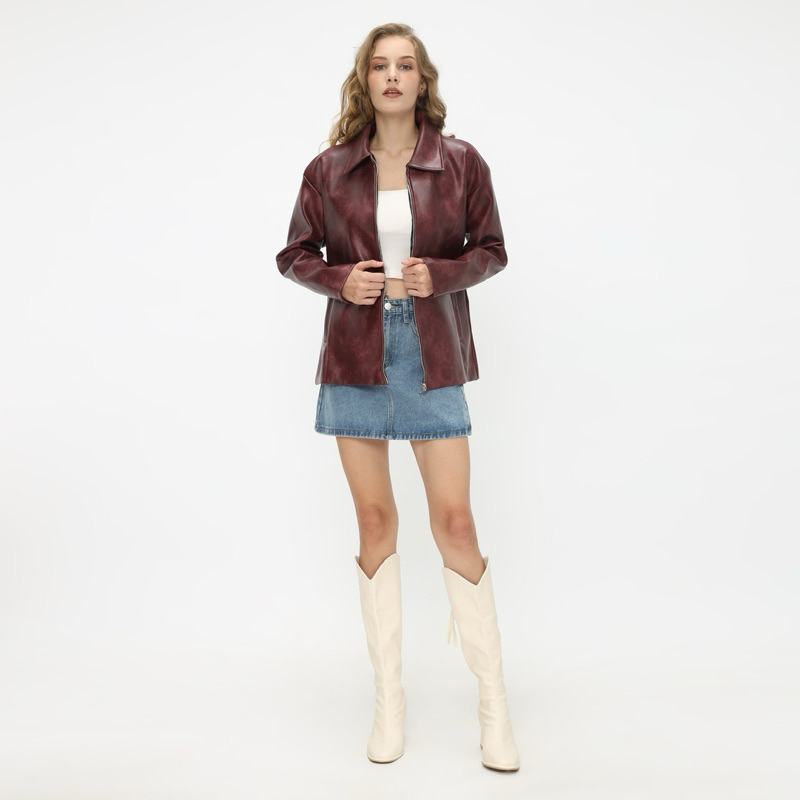 MERAH Burgundy leather jacket dark cherry red leather jacket red ...