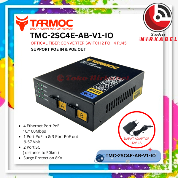 Tarmoc TMC-2SC4E-AB-V1-IO | Media Converter Switch 2FO 4LAN / 2 FO 4 LAN 10/100Mbps POE IN & POE ...
