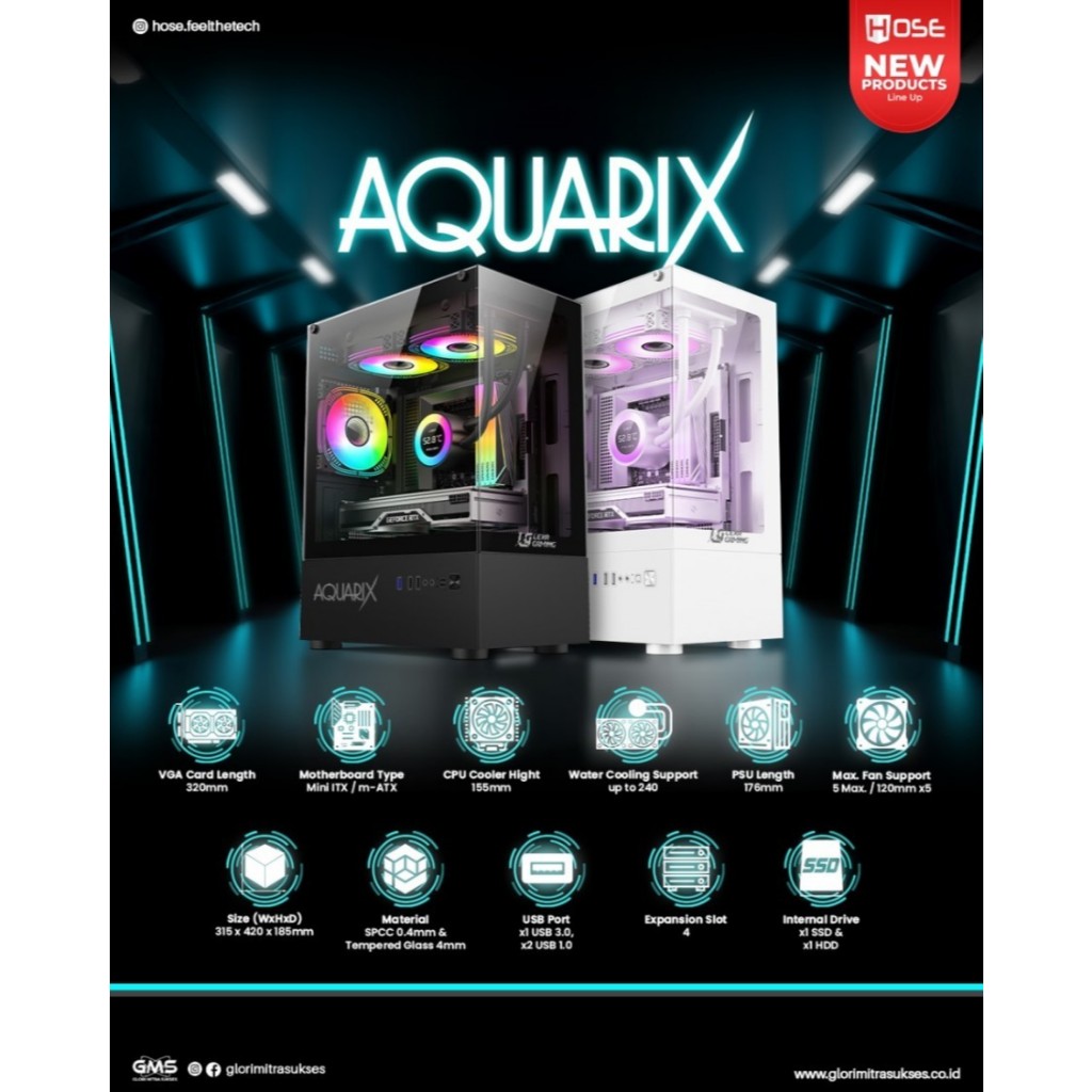 Lexa Gaming Aquarix Mini M-ATX PC Hose Casing Includes 3 RGB Fans ...