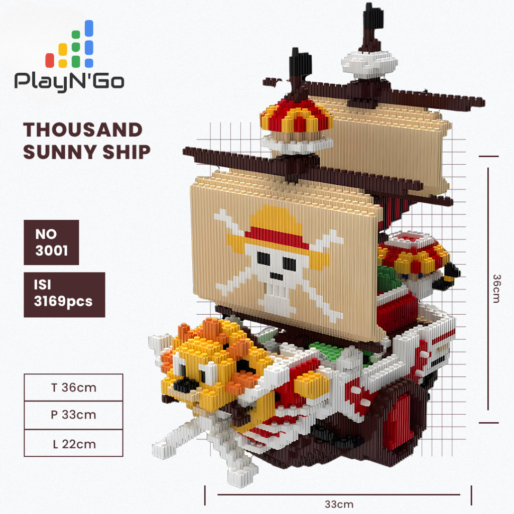 Original Nano Blocks Thousand Sunny Ship One Pieces 3D Model, luffy ...