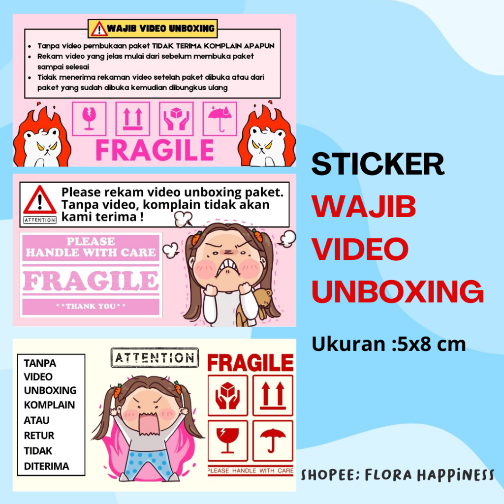 (60 Pcs) MANDATORY VIDEO UNBOXING STICKER FOR CUTE FRAGILE STICKER ...