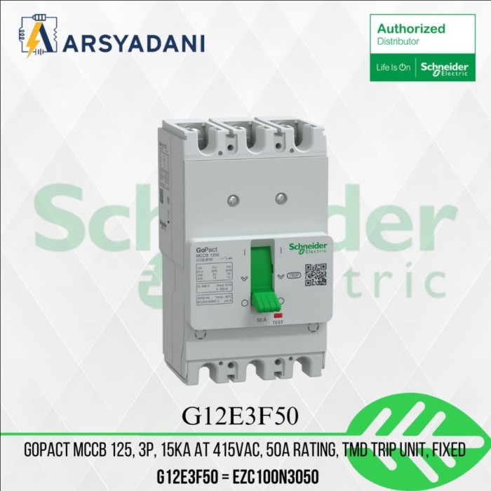 G12e3f50 - GoPact MCCB 125, 3P 15kA at 415VAC, 50A rating, TMD trip ...