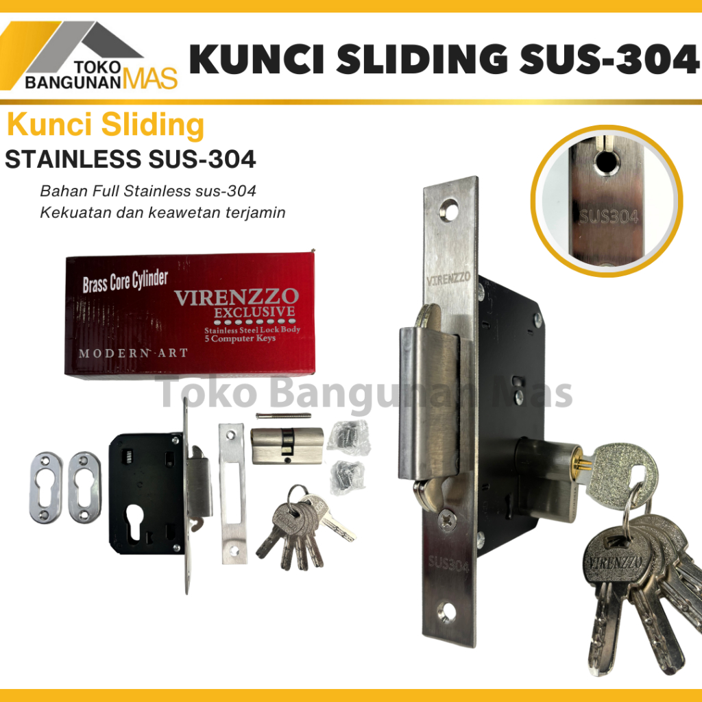 Virenzzo SUS-304 Stainless Sliding Lock Body Mekar Lock Body SUS-304 ...