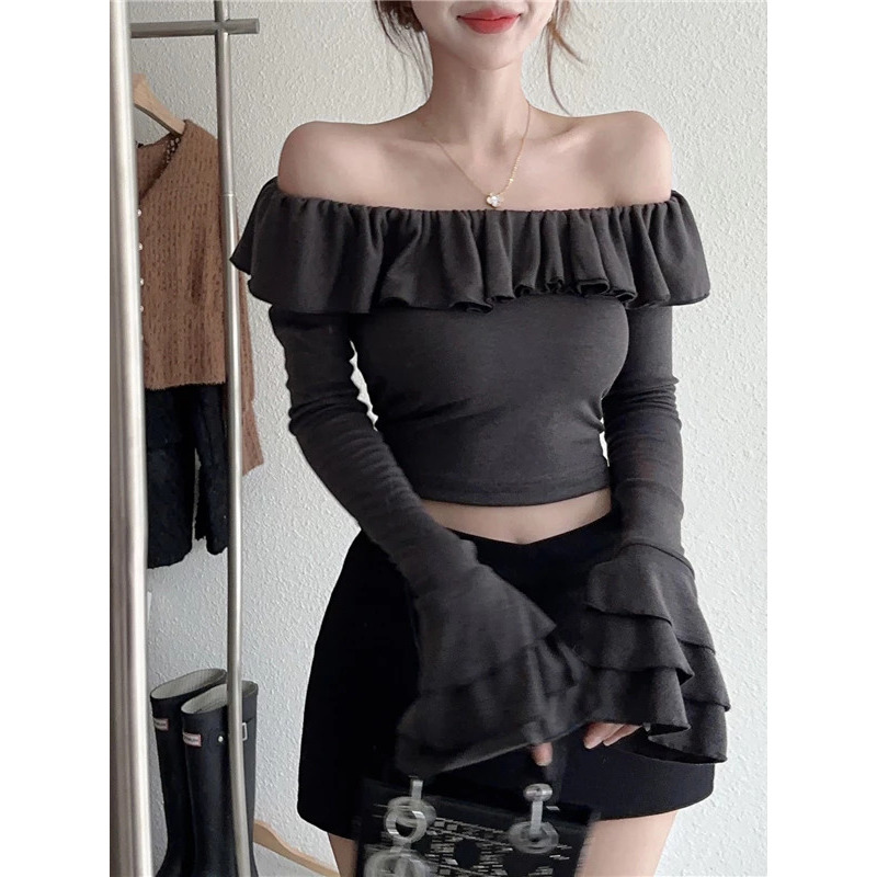 Rx FASHION - KATIE TOP LONGSLEEVE RUFFLE CROP TOP / KOREAN CROP TOP ...