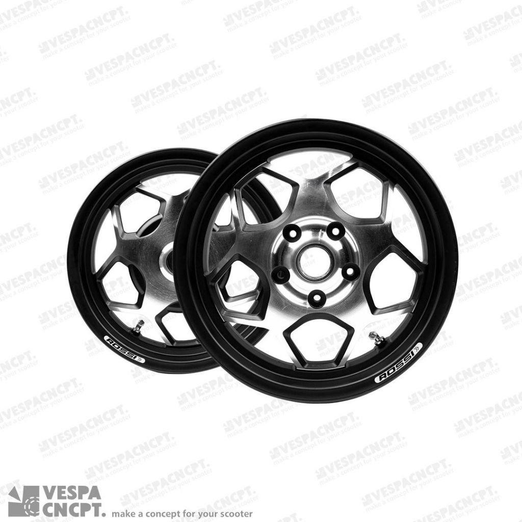 Vrossi Monte Black Chrome Front Rear Rims for Vespa Sprint Primavera Lx ...
