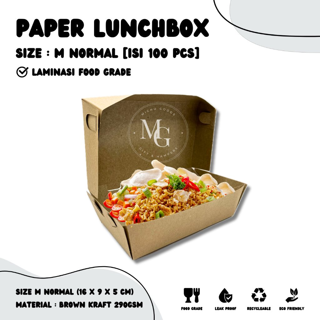 [CONTENTS 100] Paper Lunch Box Size M Normal Food Grade / Food Box ...