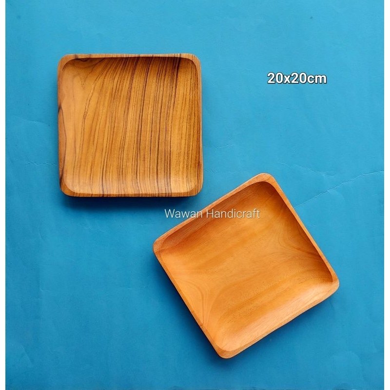 KAYU Wooden plate/dinner plate/serving plate/square plate 20x20cm teak ...