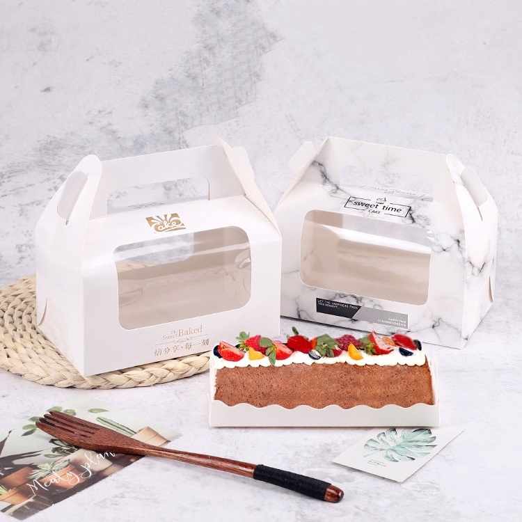 Rectangular Sponge Cake Packaging Box with Carry Handle / Bakery ...