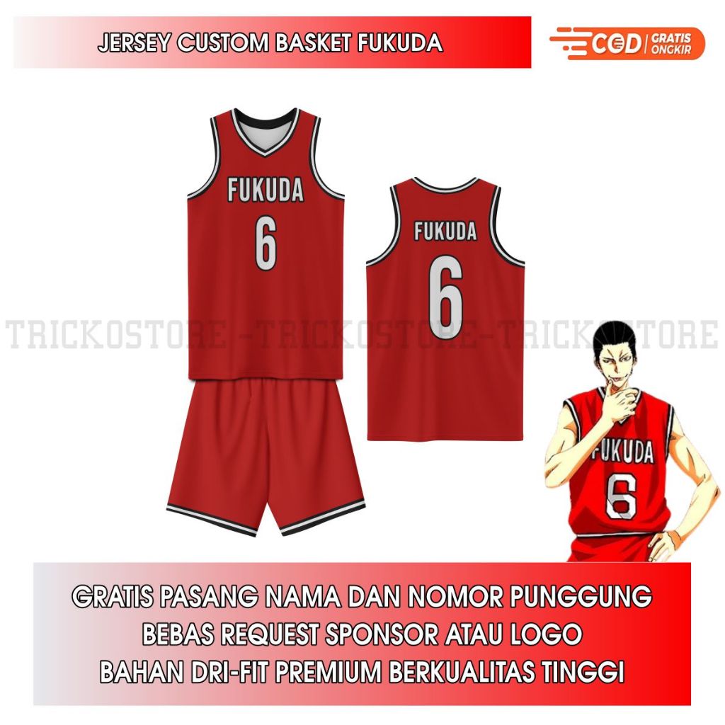Fukuda CUSTOM BASKET JERSEY FREE PUT NAME BACK NUMBER AND HIGH QUALITY PREMIUM TEAM LOGO ...