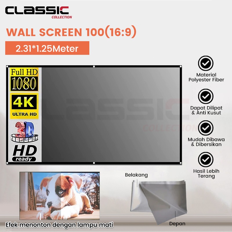 LAYAR Wall Screen 100 Inch(16:9) Hanging Manual Projector Screen 4K ...