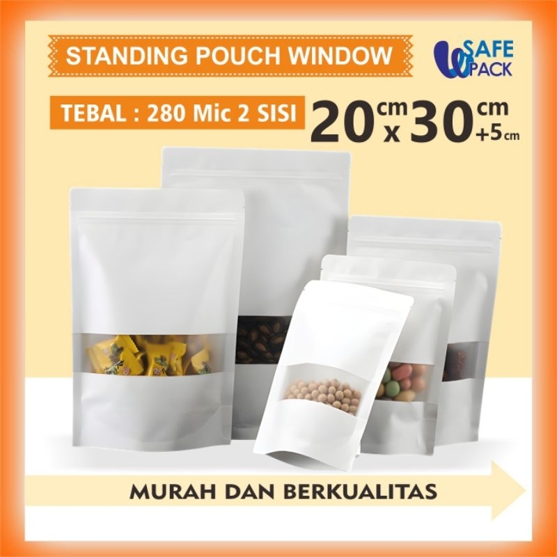PUTIH Standing pouch window white kraft white flat bottom ziplock snack ...