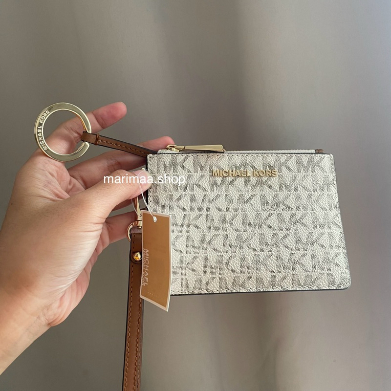 Mk michael kors signature vanilla brown zip coin original Wallet card ...