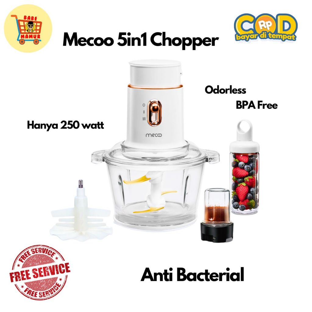 Mecoo 5-in-1 Aesthetic Chopper Antibacterial Odorless Low Watt BPA Free ...