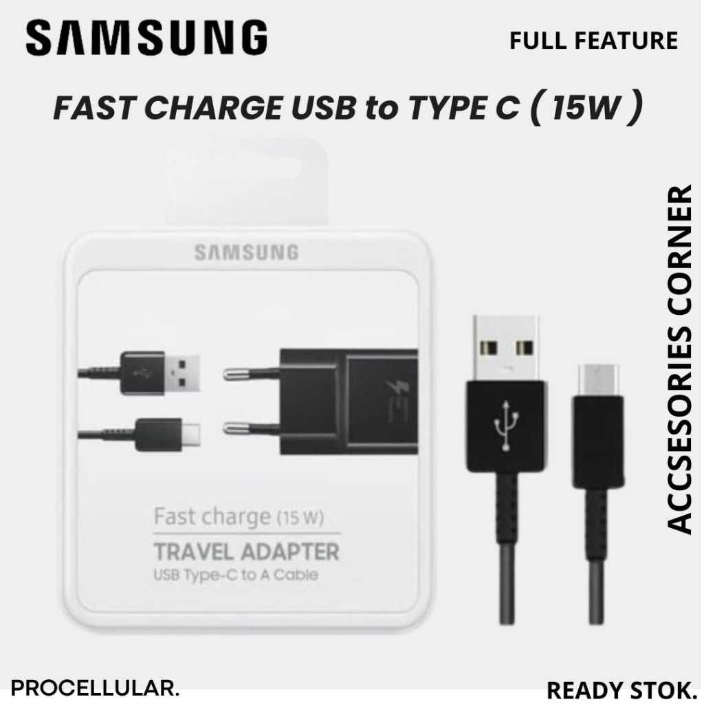 Charger Samsung A20 A30 A50 Fast Charging 15W Usb C Cable Original 100% ...