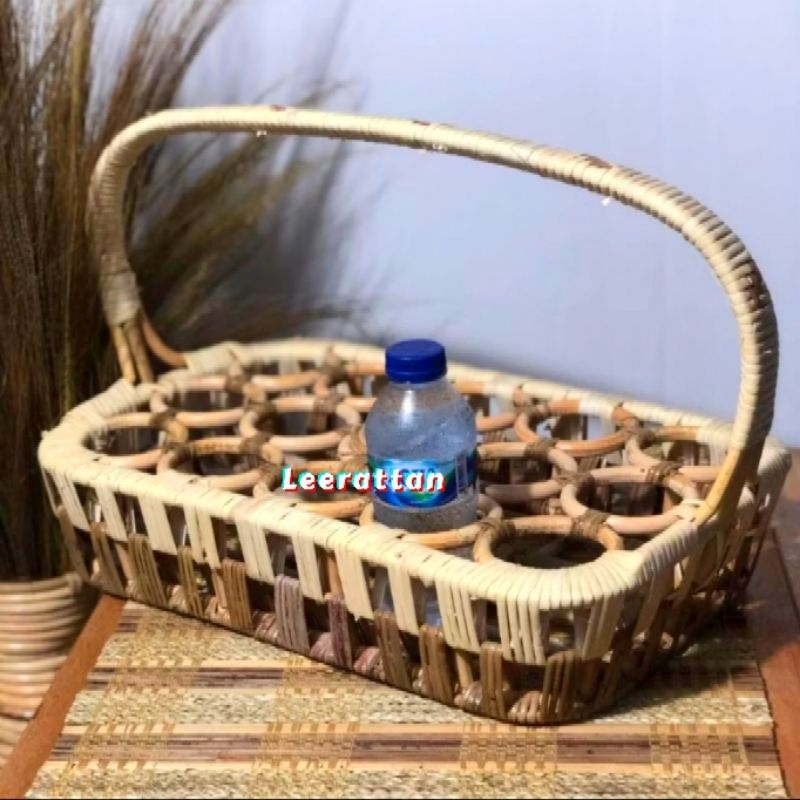 Export Quality Rattan Glass Mineral Water Basket / Aqua Glass Holder ...