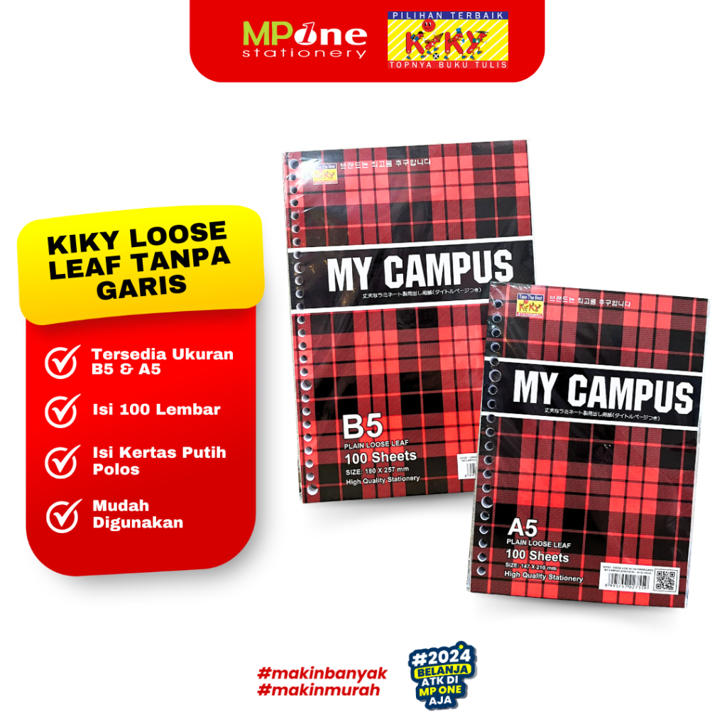 (1 PACK) Kiky Loose Leaf Plain A5 & B5 Contents 100 Sheets / Contents ...