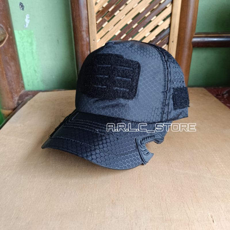 HITAM Plain black tactical coak hat with wasp motif laser cut baseball ...