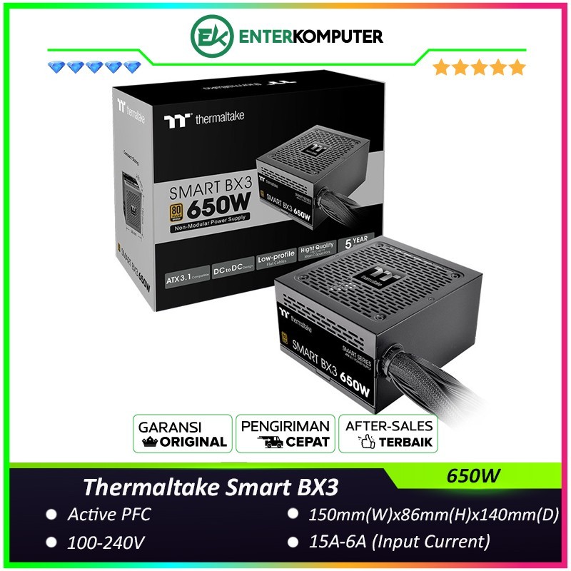 Thermaltake Smart BX3 650W 80+ Bronze ATX 3.1 Non-Modular Flat Cable ...