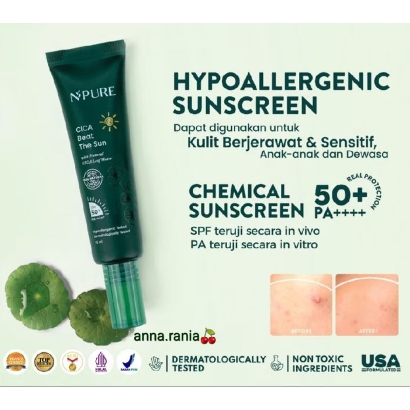 Npure SUNSCREEN CICA BEAT THE SUN SPF 50+ PA++++/ SUNSCREEN ACNE ...