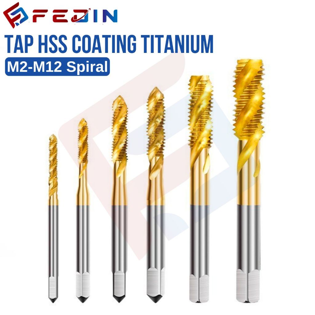 Fedin Hand Tap Drat M2 M2.5 M3 M3.5 M4 M5 M6 M8 M10 M12 Tap Spiral HSS Coating Titanium | Shopee ...