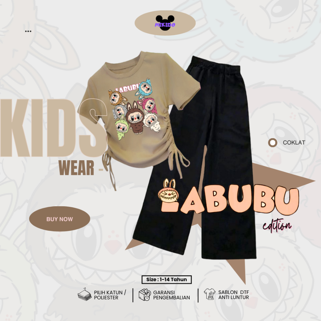 Trendy Labubu Girls' Culottes Crop Top Drawstring T-shirt Set | Tshirt ...