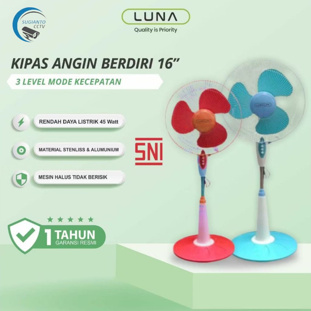LUNA LIFE SF-16 SNI Standing Fan 16 inch 45 Watt Speed Official 1 Year ...