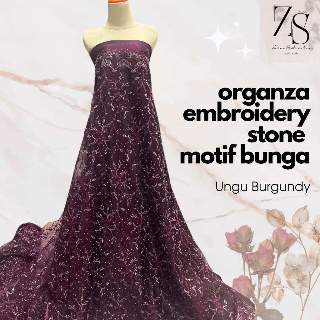 1/2 Meter Premium Embroidered Organza Material with Two Tone Motif ...